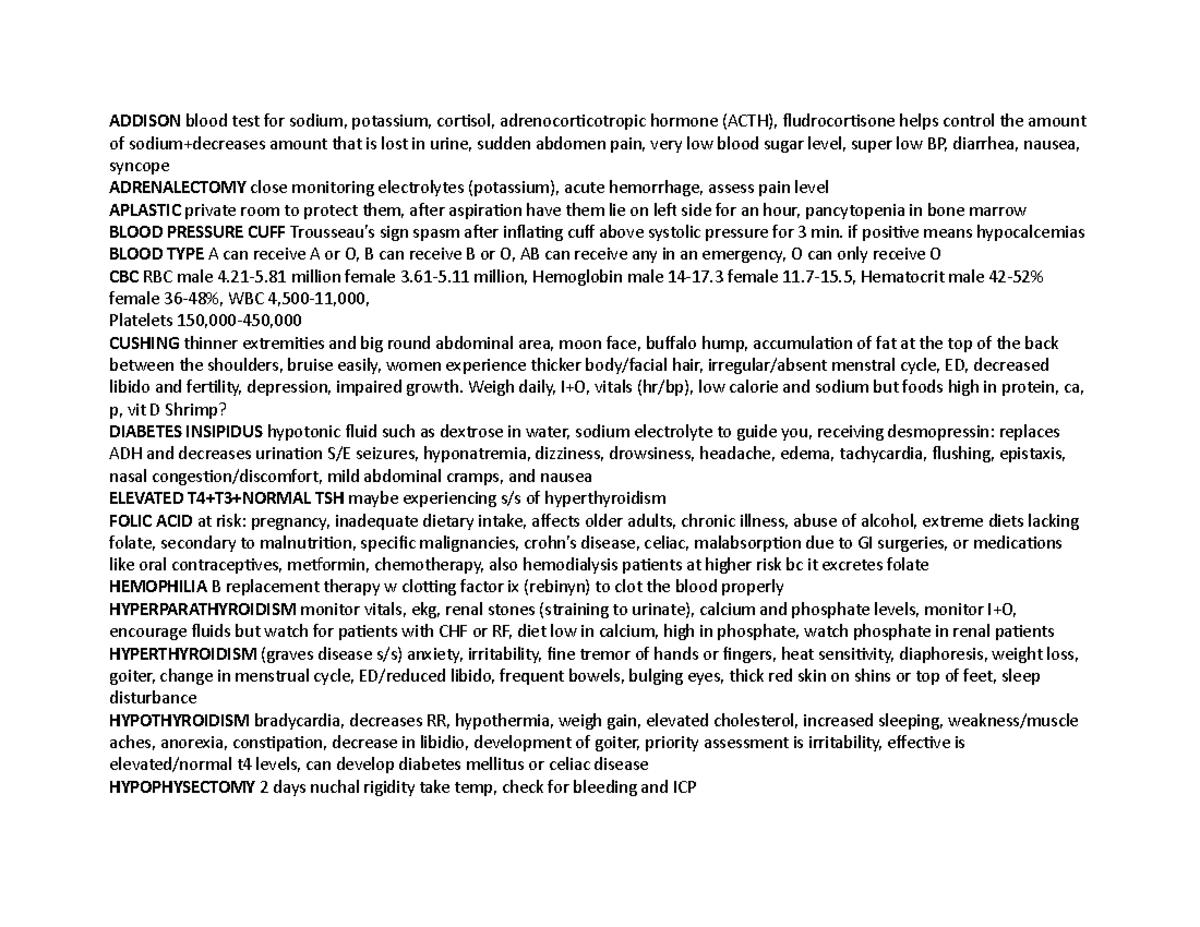 Test2 - advancedmed surg - ADDISON blood test for sodium, potassium ...