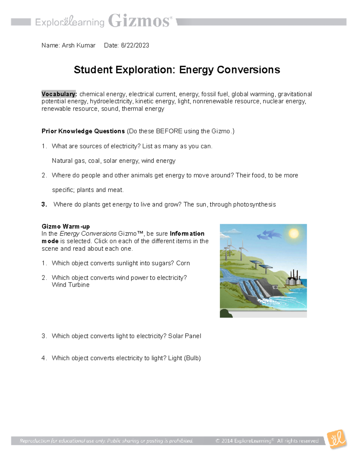 3.2 Energy Conversions SE - Name: Arsh Kumar Date: 6/22/ Student ...