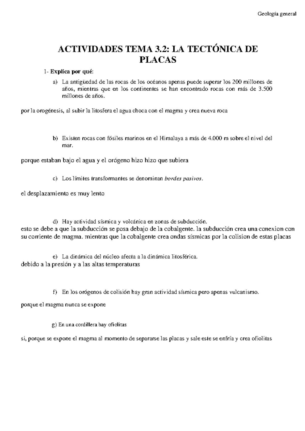 Ejercicio tectonica de placas - Geología general ACTIVIDADES TEMA 3: LA ...