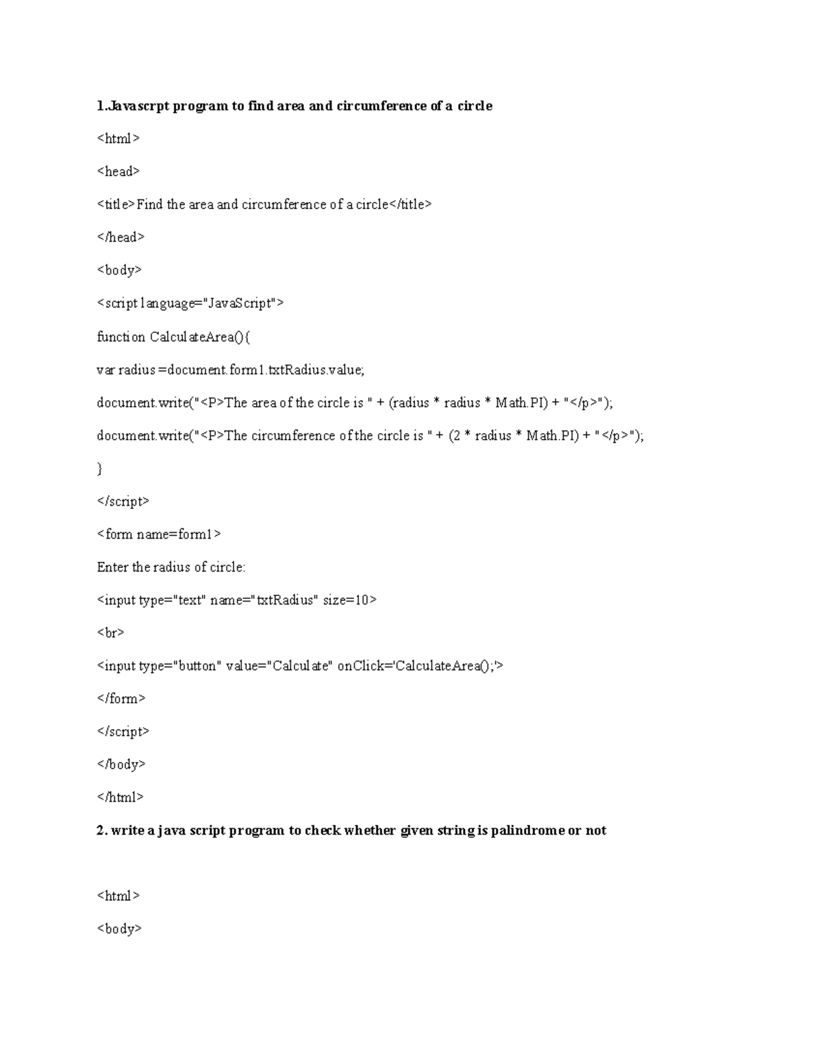 Jscompltlab - practical - 1 program to find area and circumference of a ...