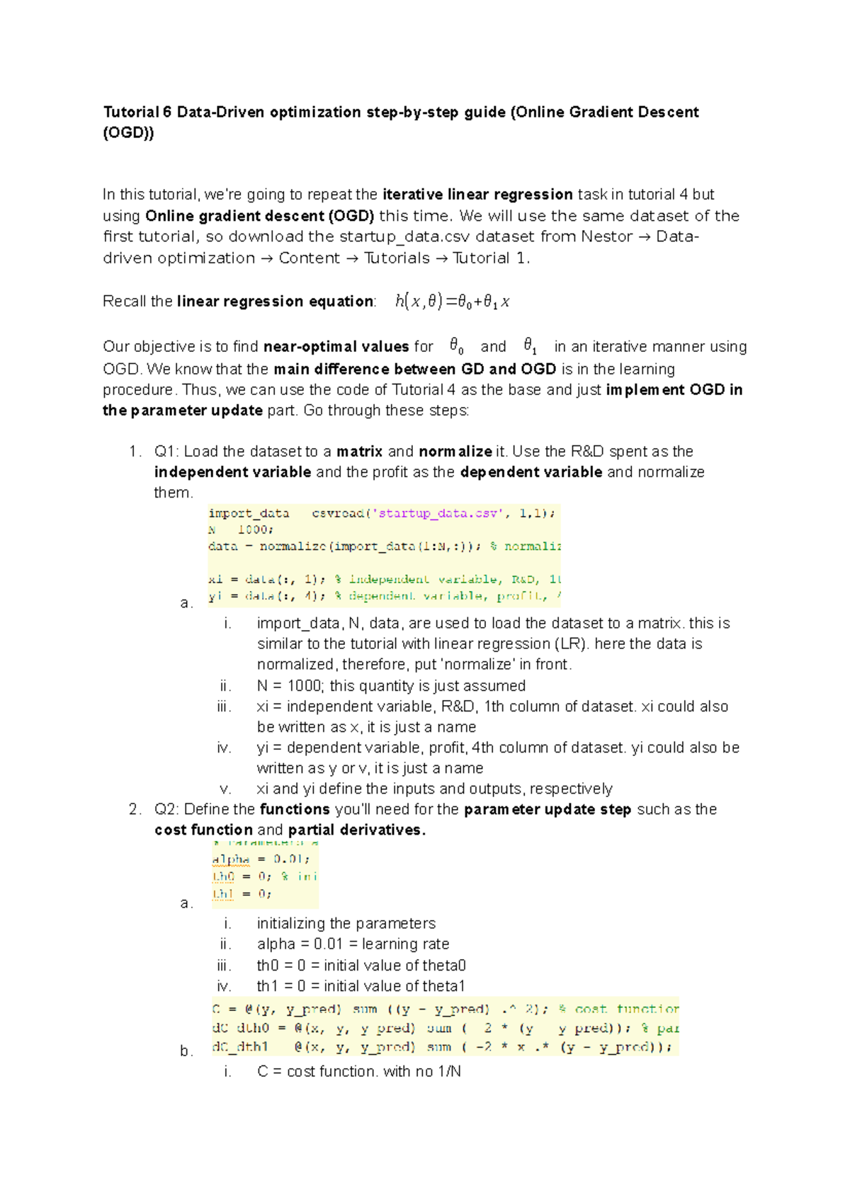 Tutorial 6 Data-Driven optimization step-by-step guide (Online Gradient ...