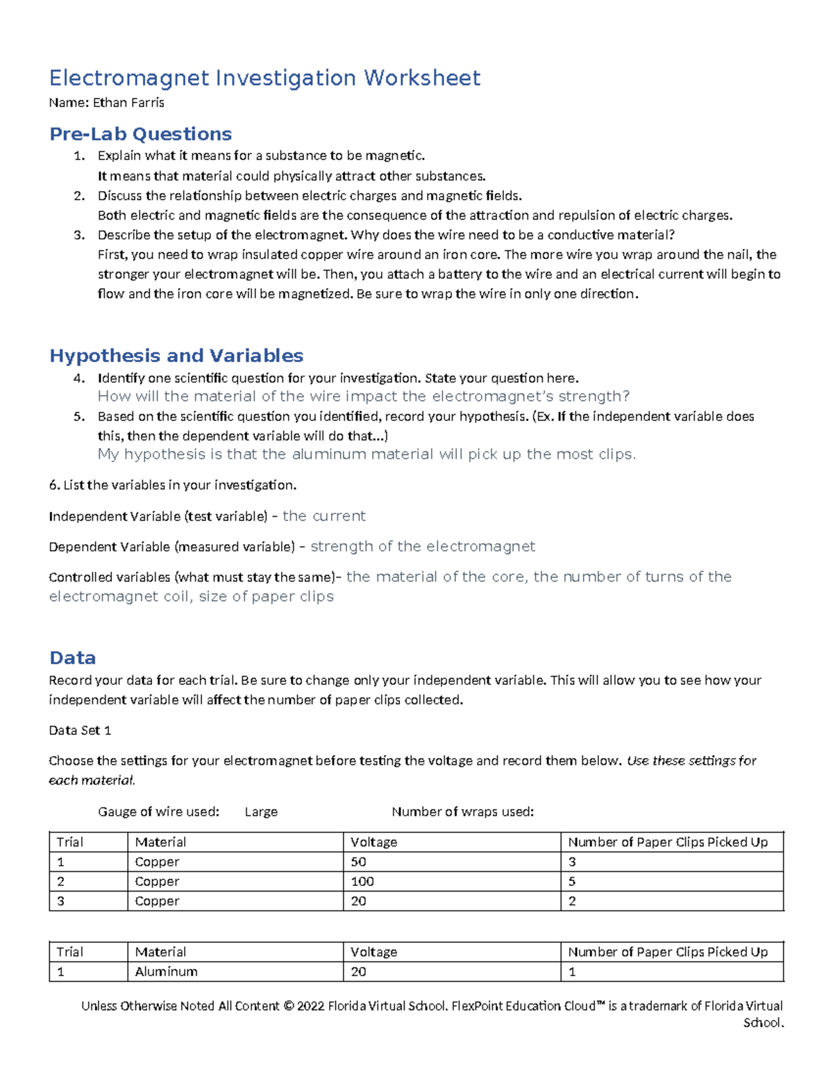 02.06electromagnet Ethan Farris - Electromagnet Investigation Worksheet ...