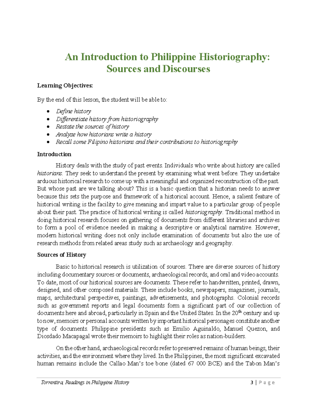 Module 1 - Introduction to Philippine Historiography, Sources and ...