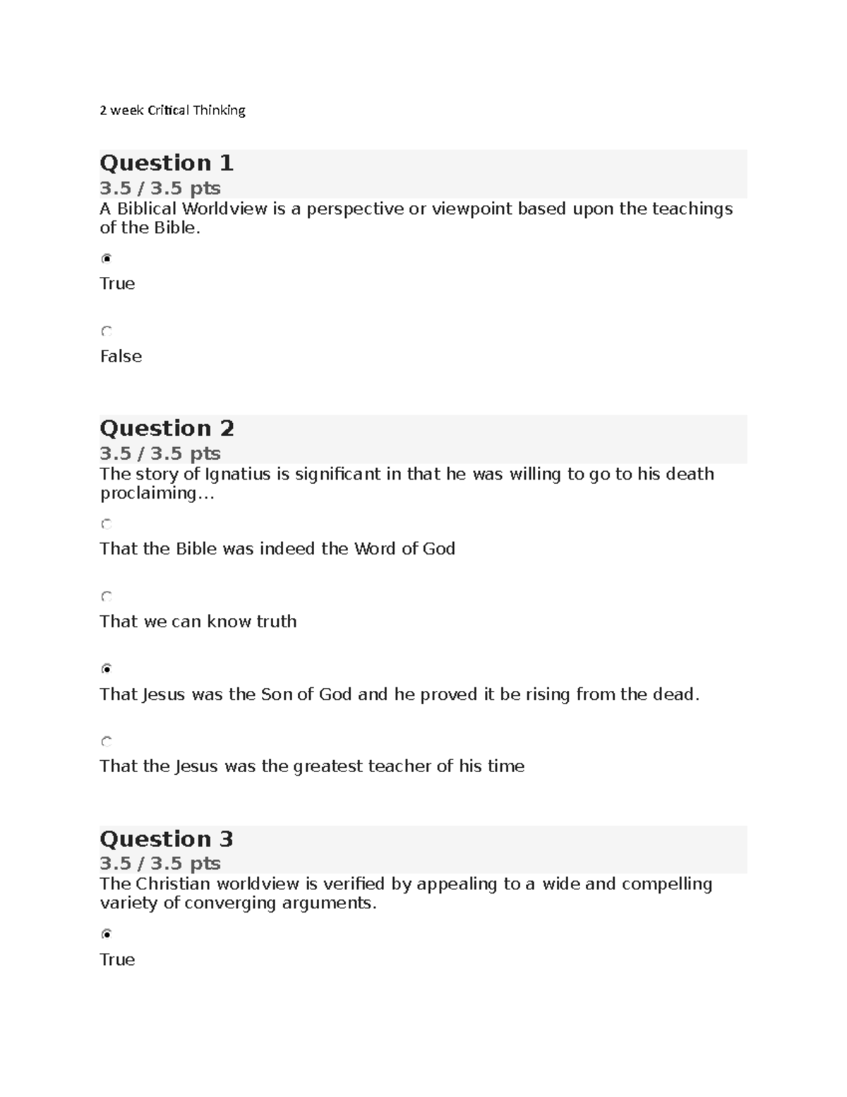2 week Critical Thinking - 2 week Critical Thinking Question 1 3 / 3 ...