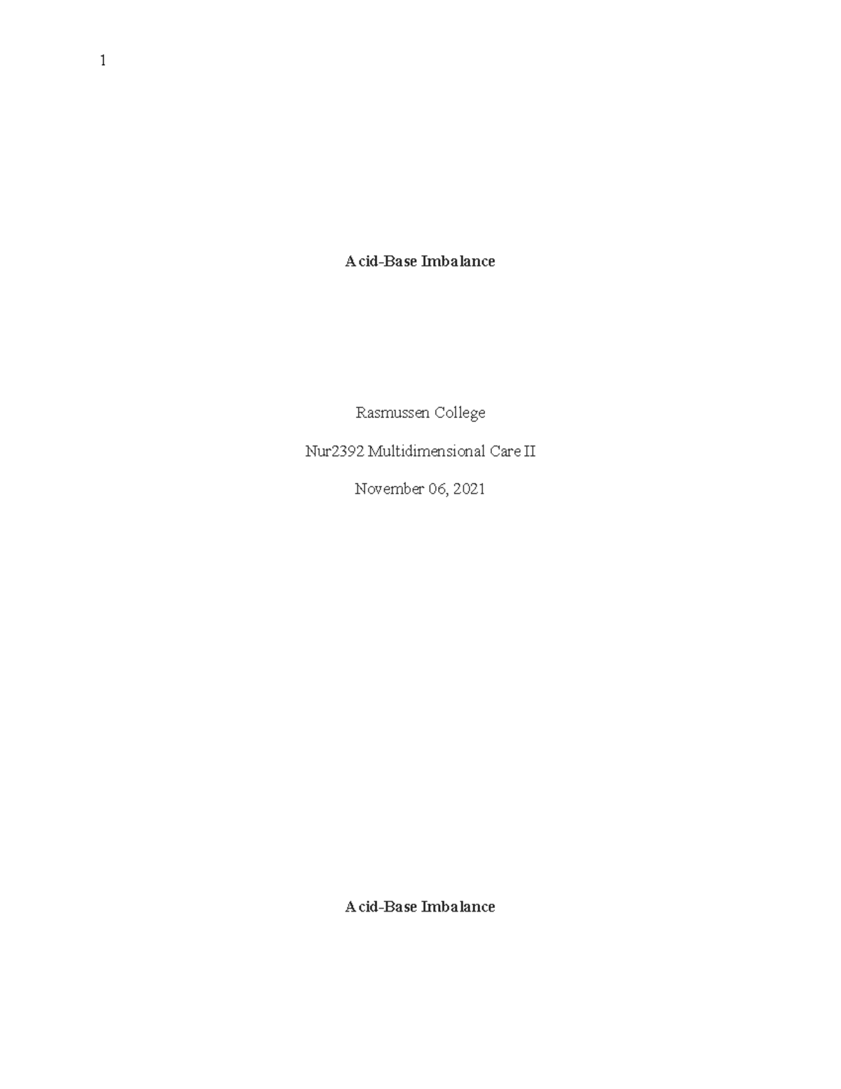 Module 05 Written Assignment 11062022 - Acid-Base Imbalance Rasmussen ...