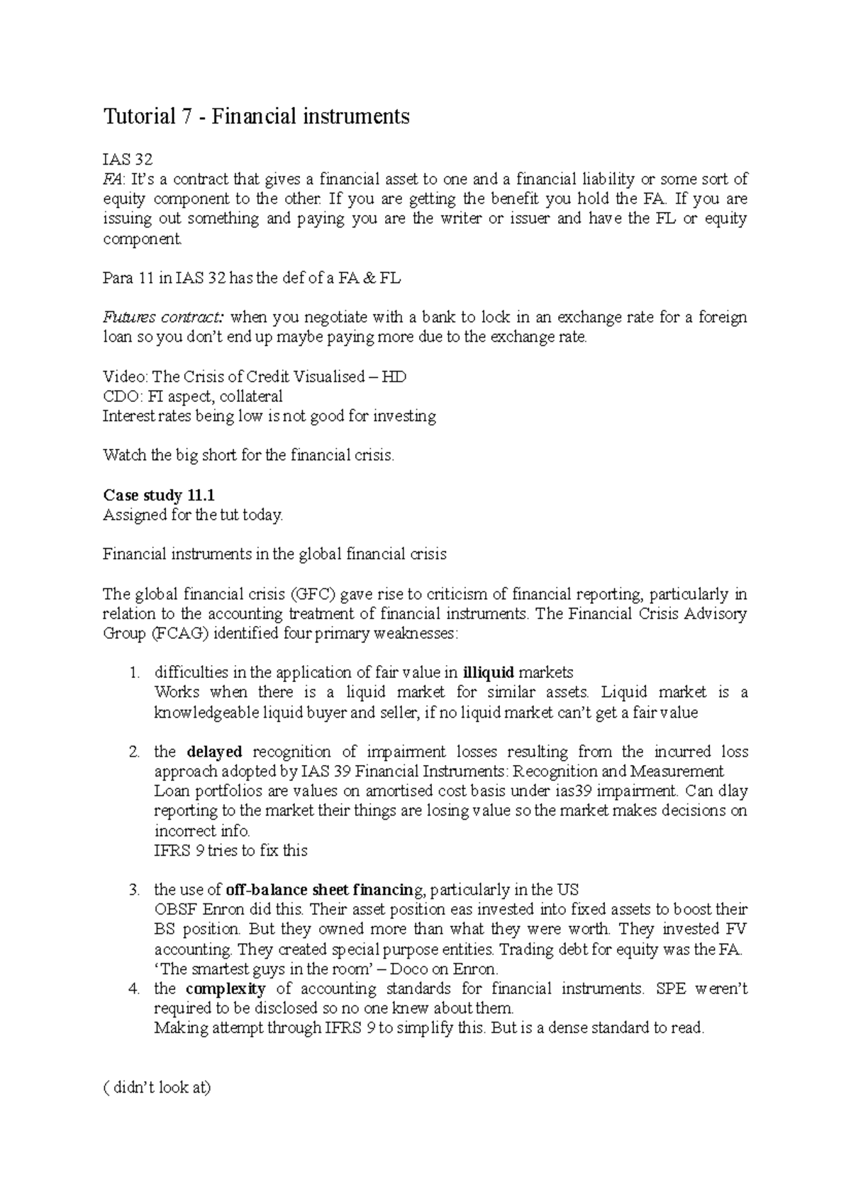 Tutorial 7 Week 11 Financial Instruments - my notes - Tutorial 7 ...