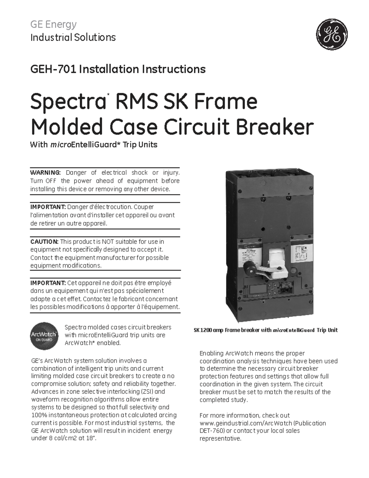 Spectra microentelliguard GEH-701 - GE Energy Industrial Solutions GEH ...