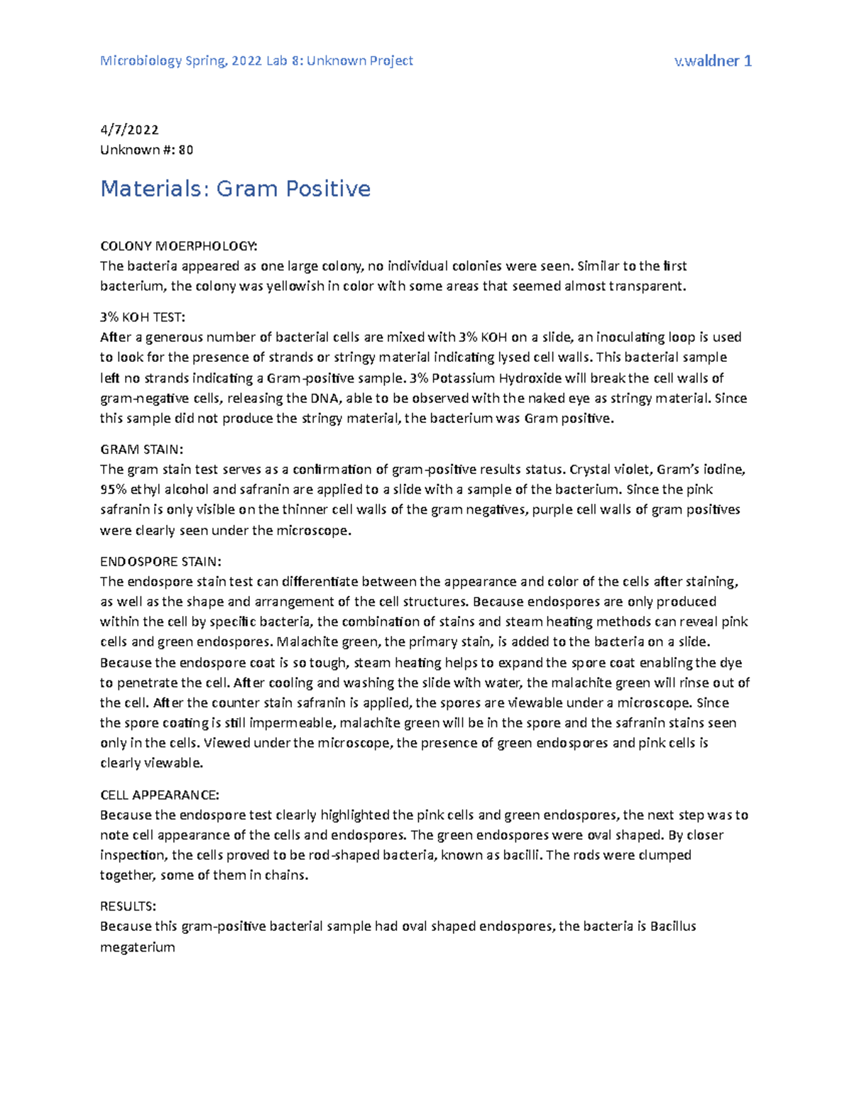 Unknown project 2 - Microbiology Spring, 2022 Lab 8: Unknown Project v ...