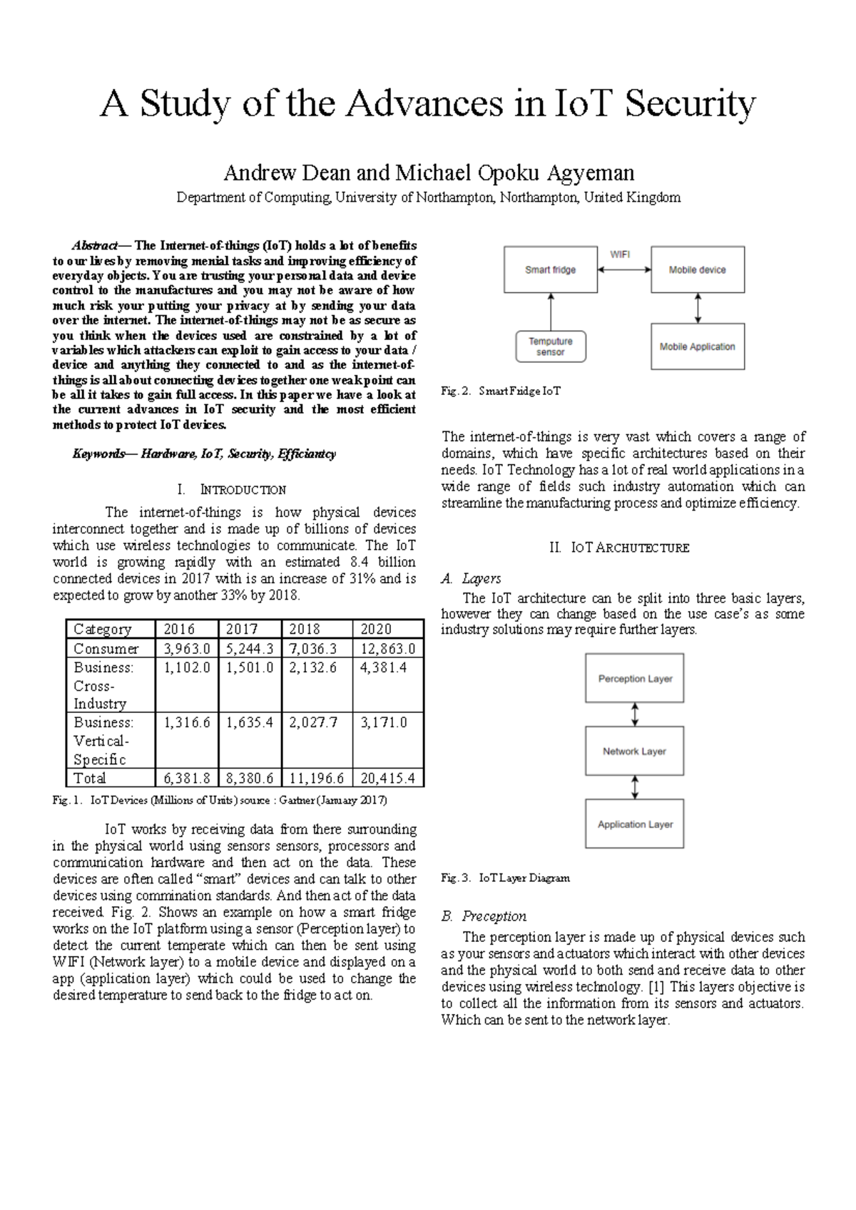 Paper 1 research iot - A Study of the Advances in IoT Security Andrew ...