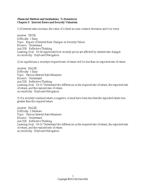 Chapter 02 TB Answer Key - Financial Markets and Institutions, 8e (Saunders) Chapter 2 ...