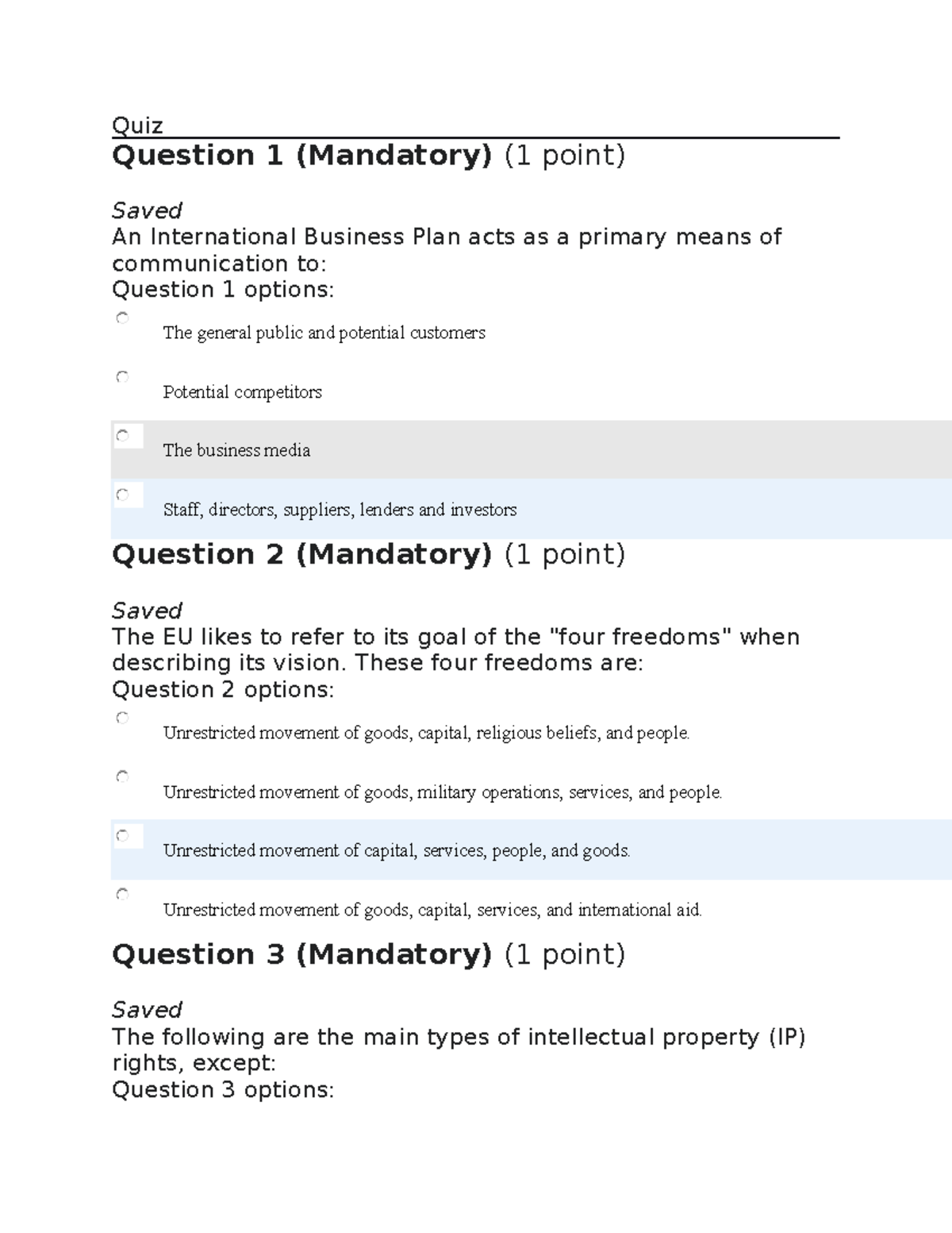 Quiz 6 - QUIZ - Quiz Question 1 (Mandatory) (1 point) Saved An ...