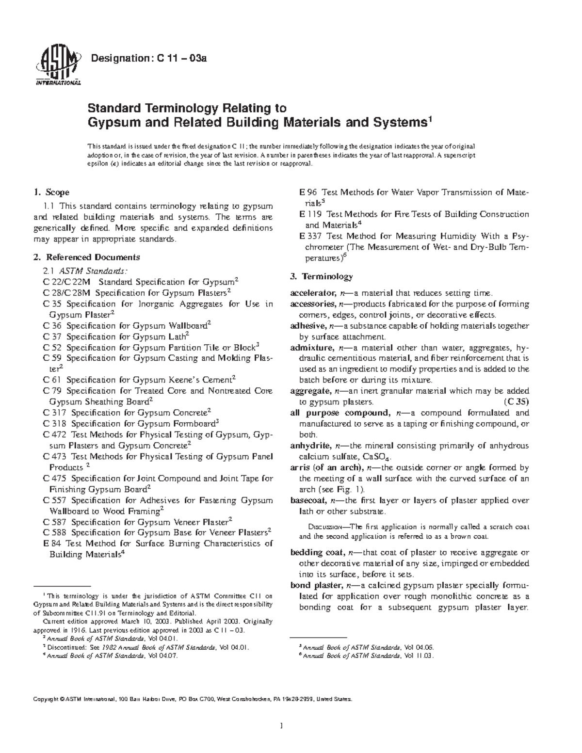 C11 - NORMA ASTM - Designation: C 11 – 03a Standard Terminology ...