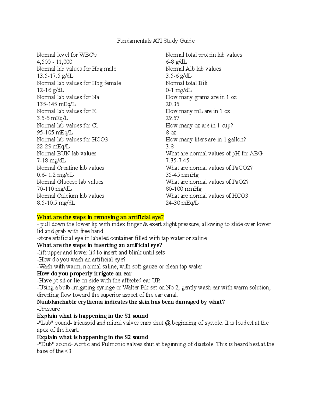 Fundamentals ATI study guide - Fundamentals ATI Study Guide Normal ...