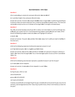 Quiz 2 - QUIZ - Quiz Submissions - Unit 2 Quiz Question 1 Why is ...