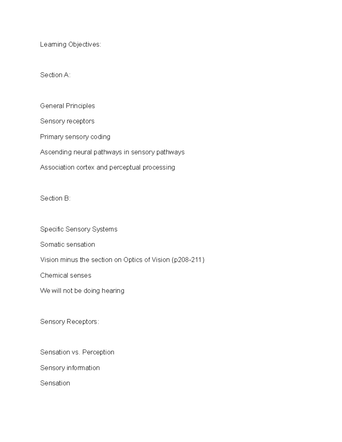 Lecture 9 Part 1 - Learning Objectives: Section A: General ...