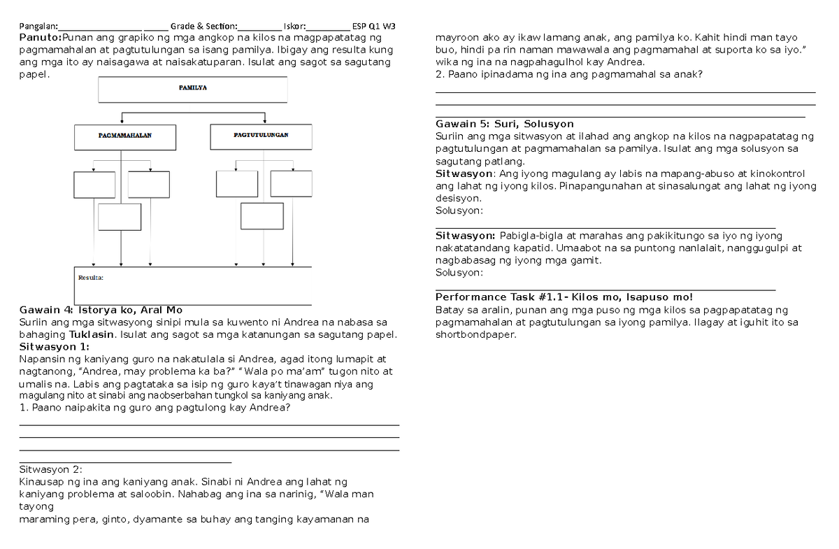 ESP 8 Q1 W3 - Learning Activity sheets - Pangalan ...