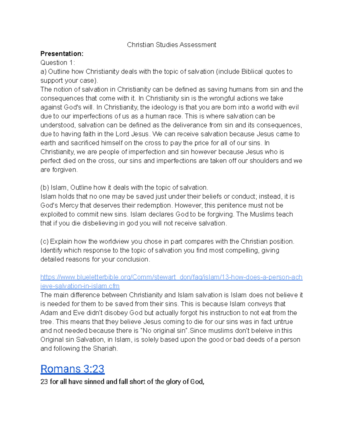 Christian Studies Assessment - Christian Studies Assessment ...