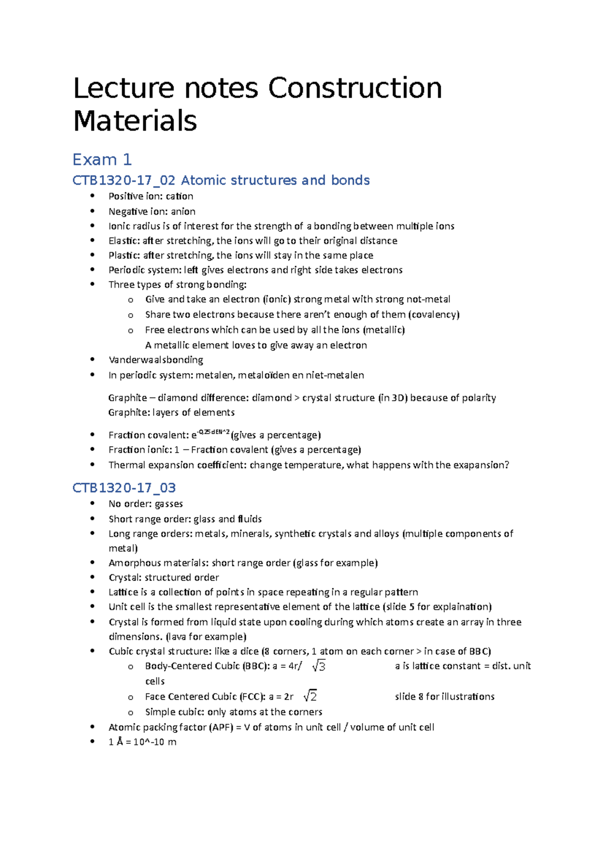 Lecture notes construction materials - Lecture notes Construction ...