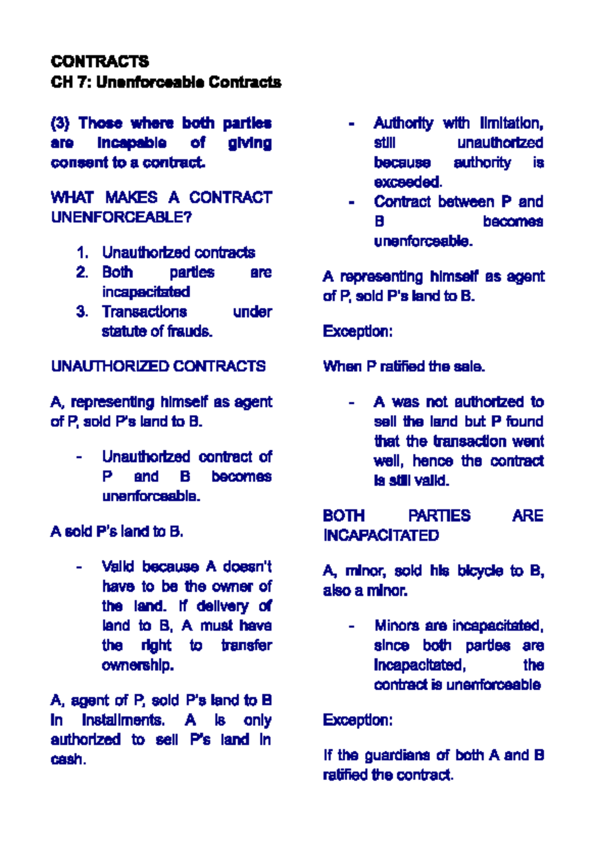 Unenforceable Contracts - because authority is exceeded. WHAT MAKES A ...