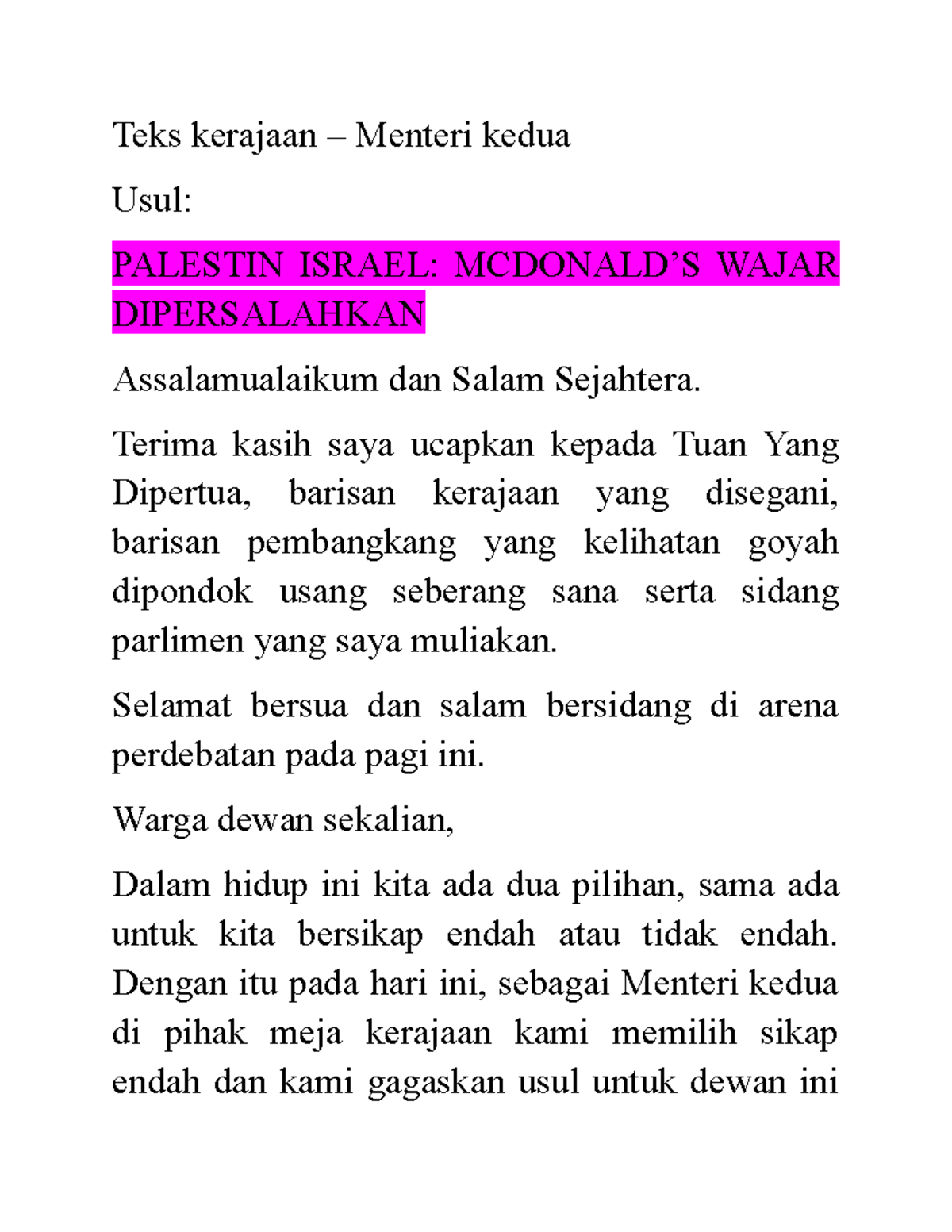 Menteri 2 Kerajaan (MCD Wajar Dipersalahkan) - Teks kerajaan – Menteri ...