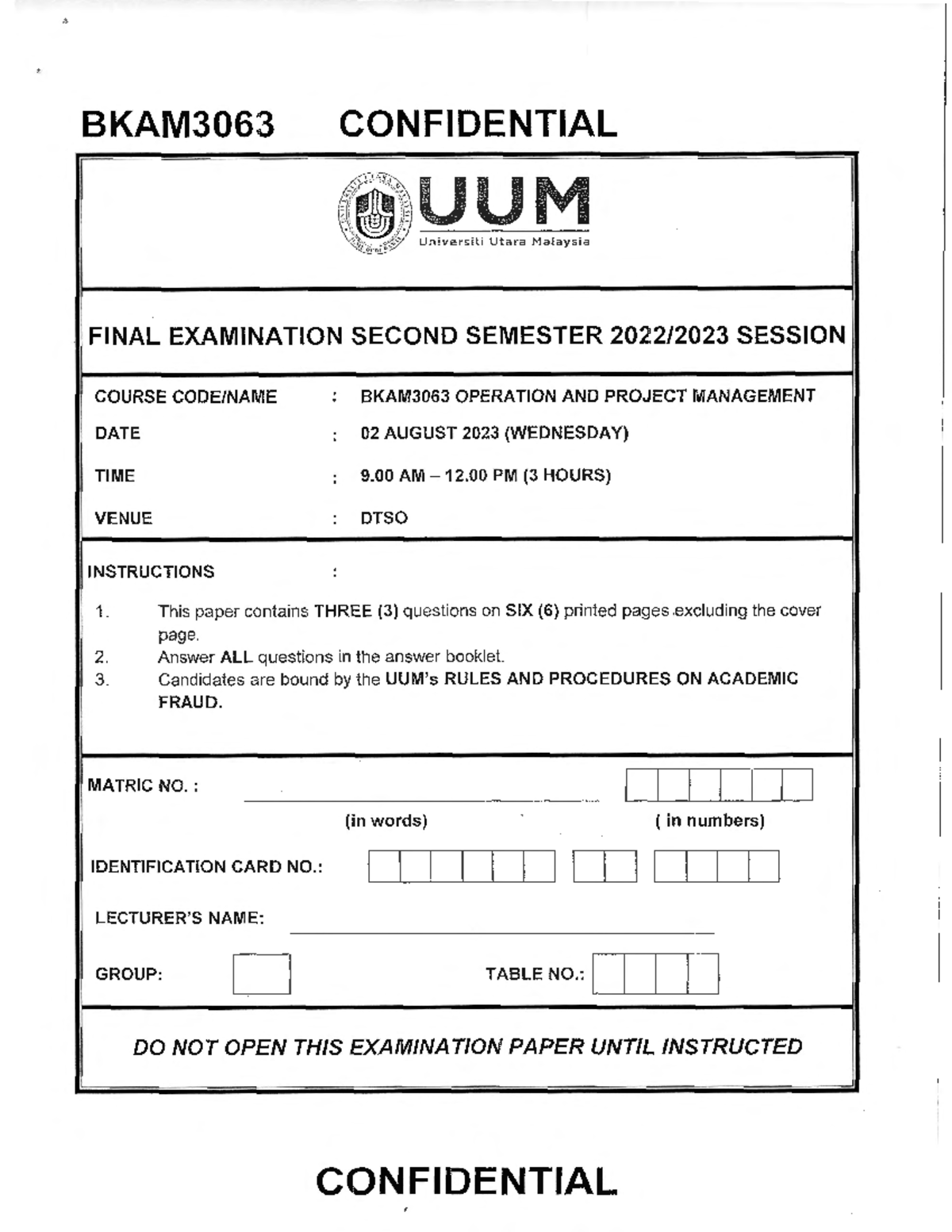 BKAM3063 2 2022 2023-A222 - BKAM3063 CONFIDENTIAL DEPARTMENT FRESH UUM ...