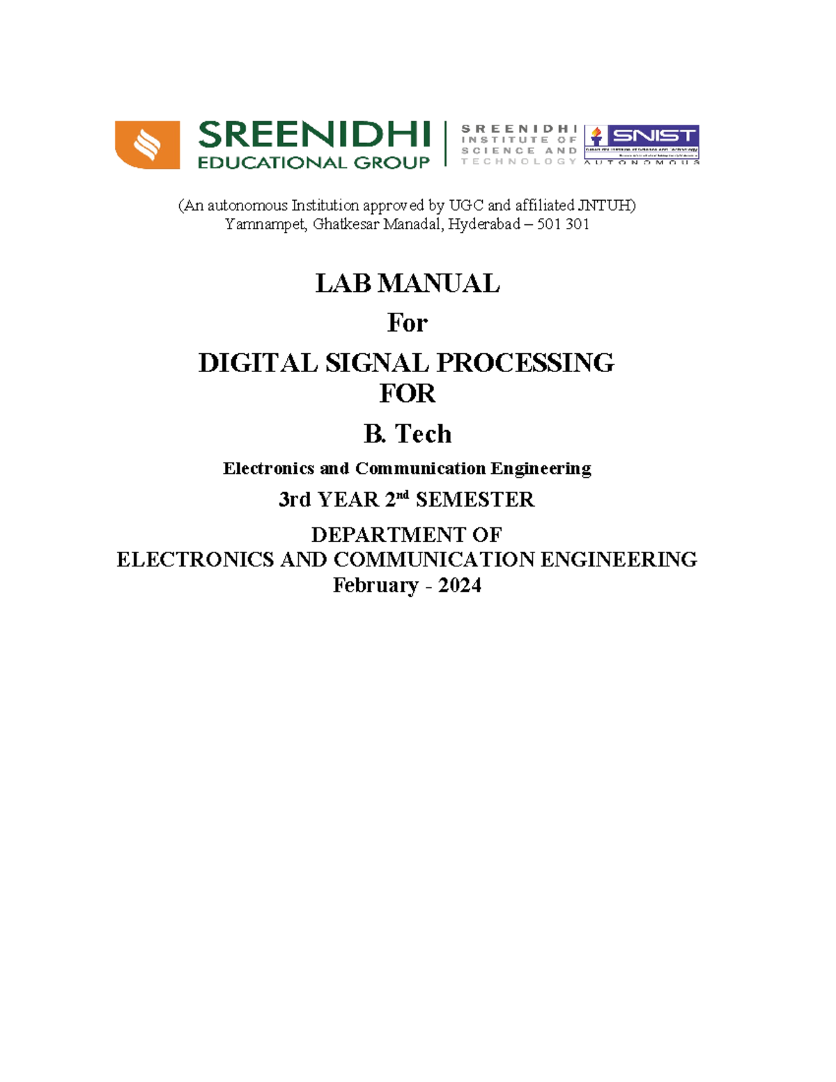 DSP lab manual - (An autonomous Institution approved by UGC and ...