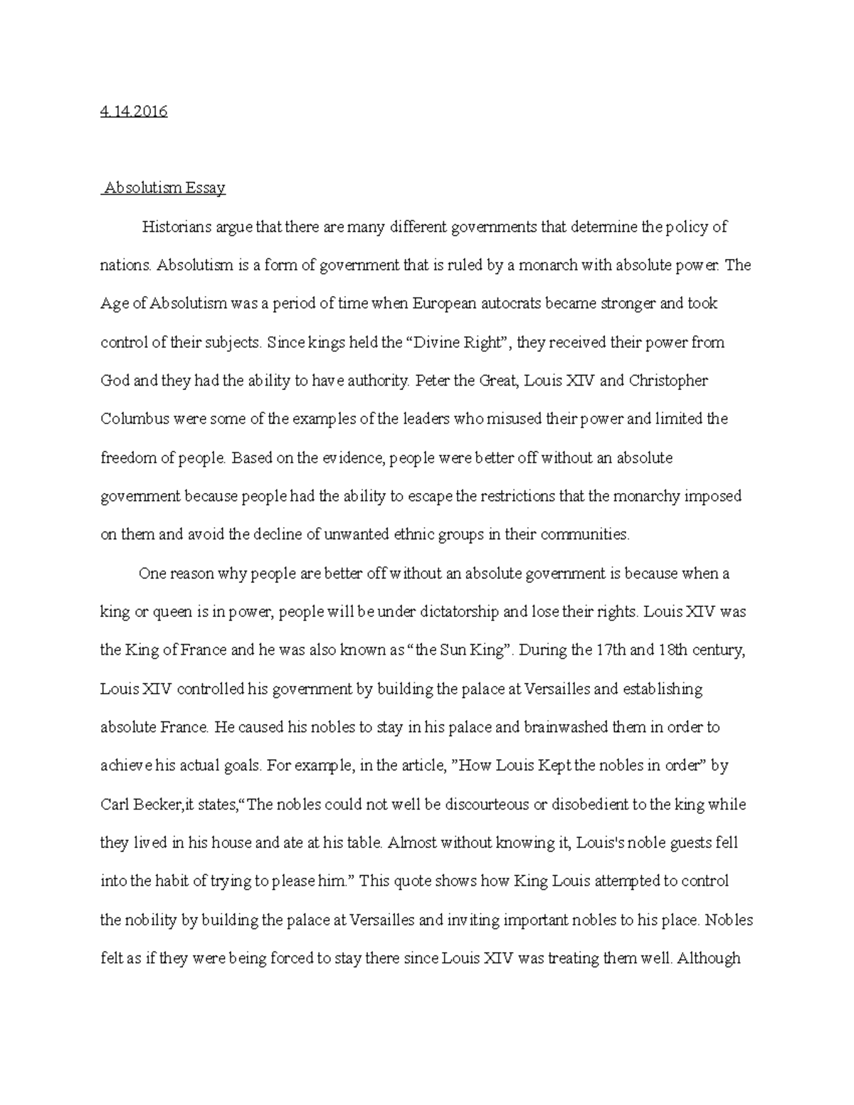 European history. fordham univ - 4. Absolutism Essay - Studocu