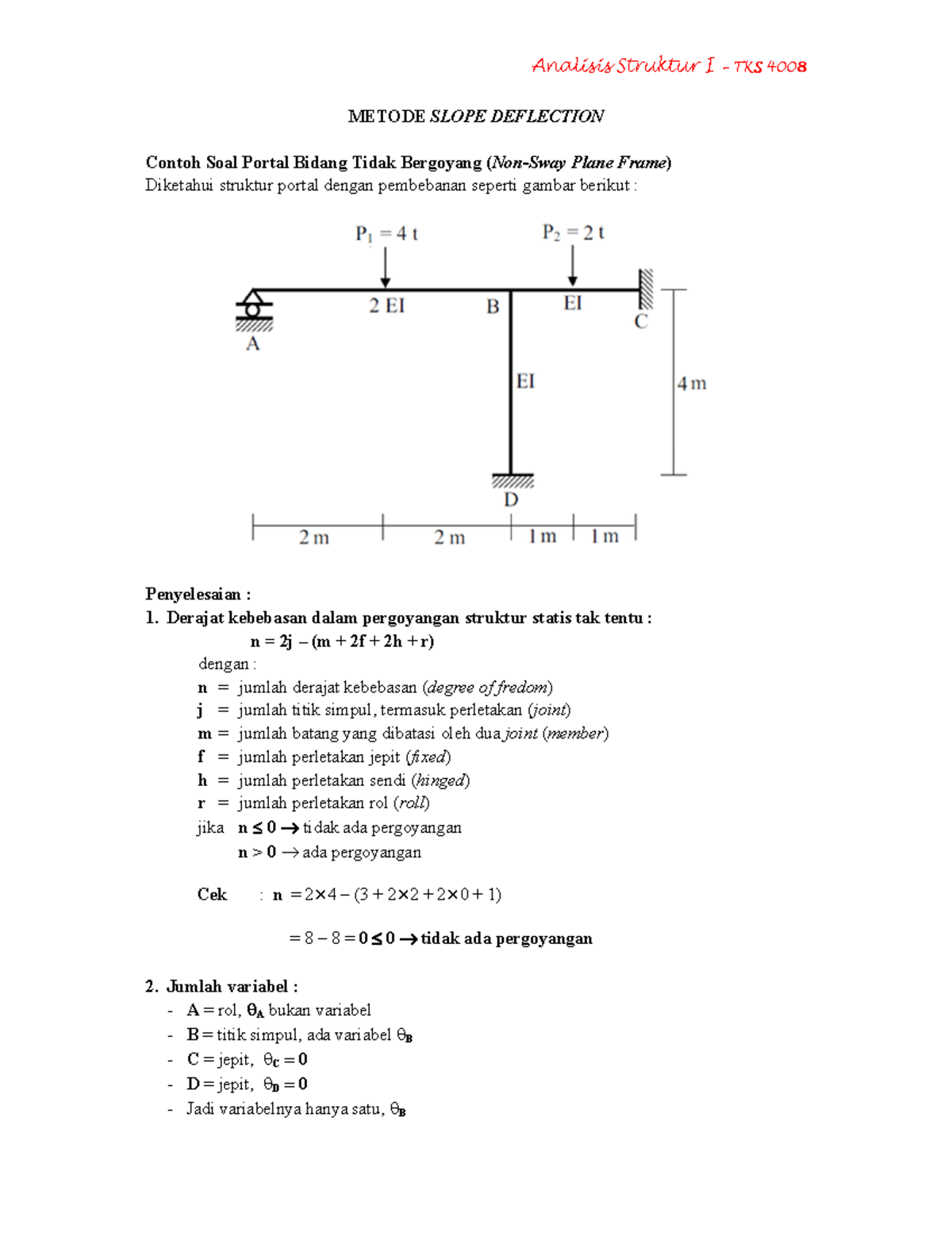 Analisis Portal dengan Slope Deflection 1 - METODE SLOPE - Studocu