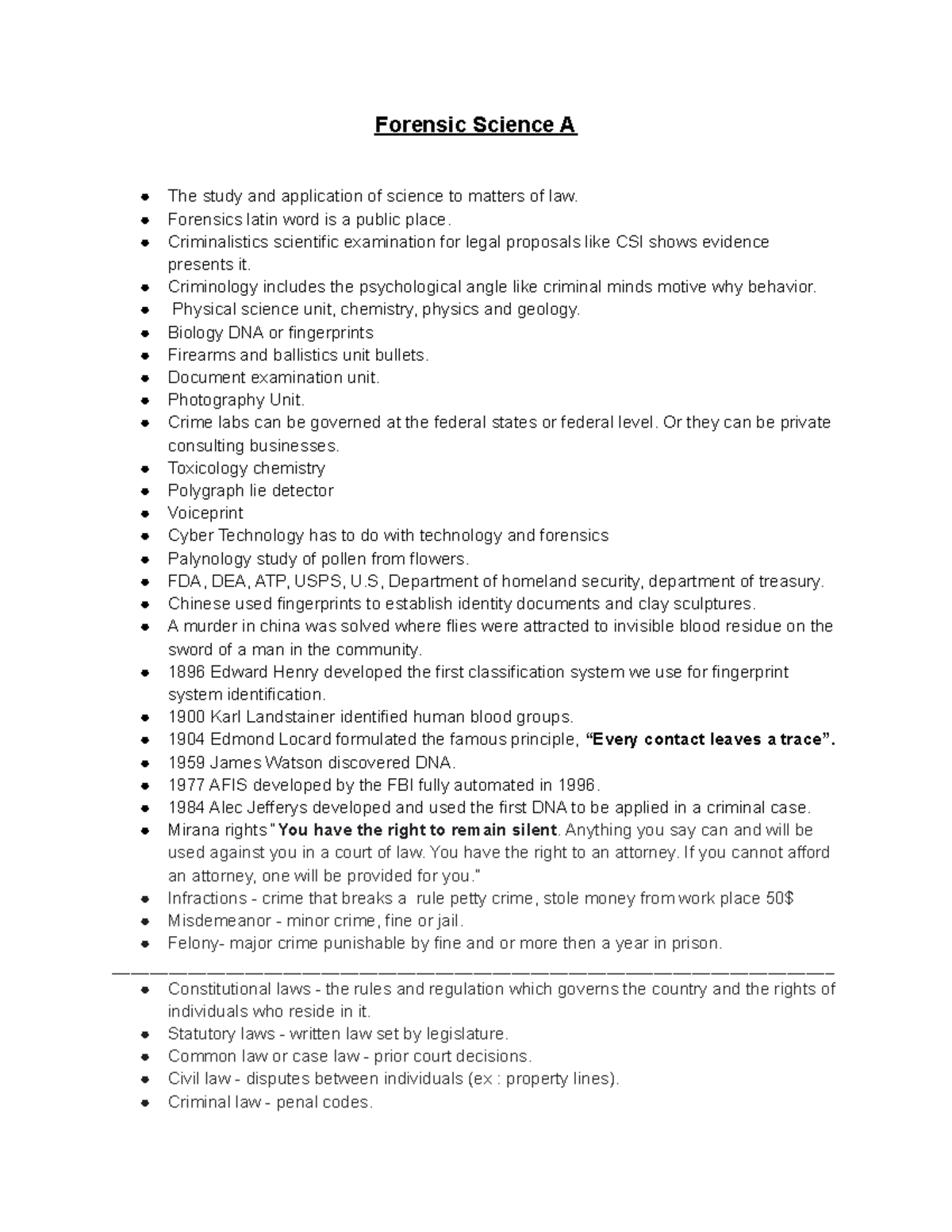 Crim notes forensics 1 - Forensic Science A The study and application ...