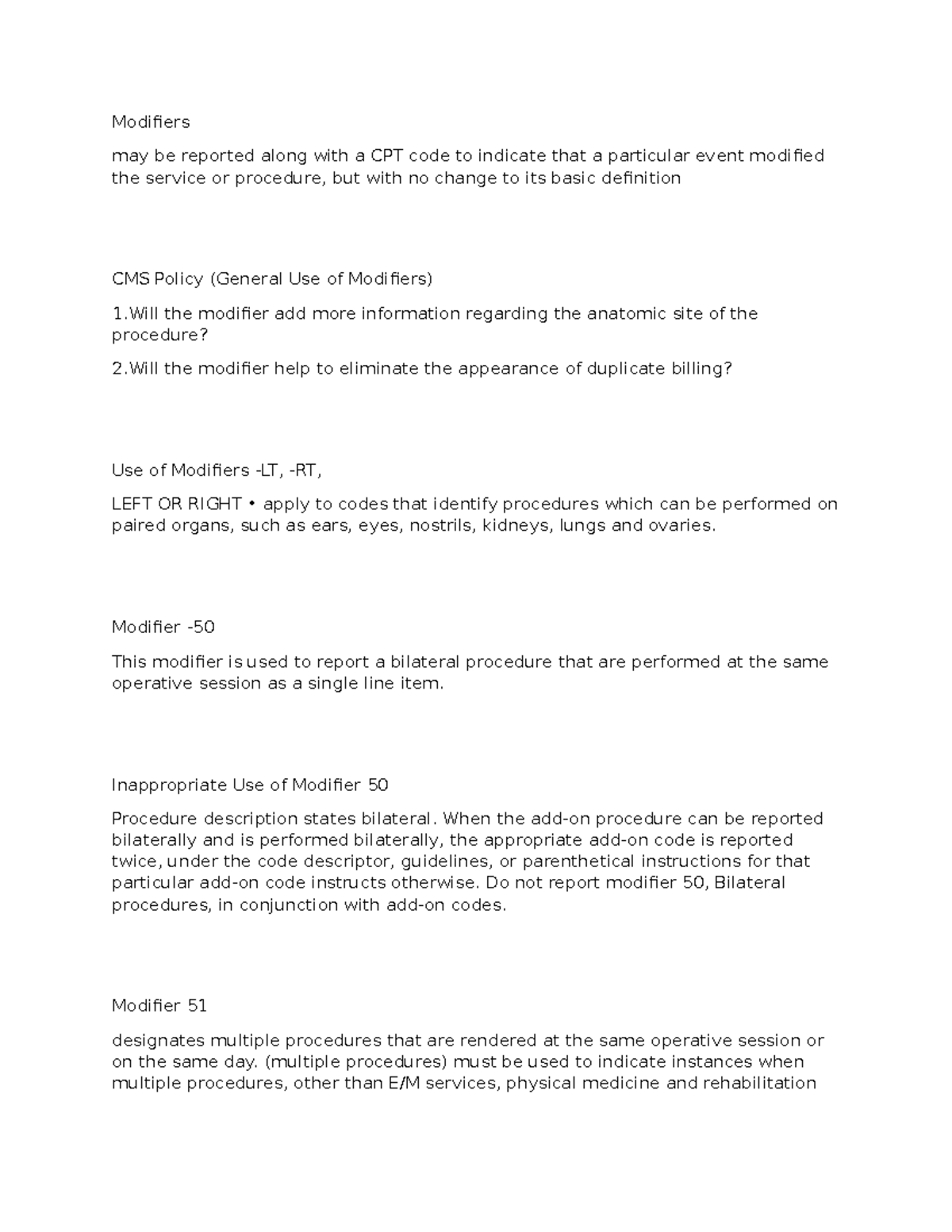 Ch 3 Basic Cpt Coding Course Modifiers May Be Reported Along With A Cpt Code To Indicate