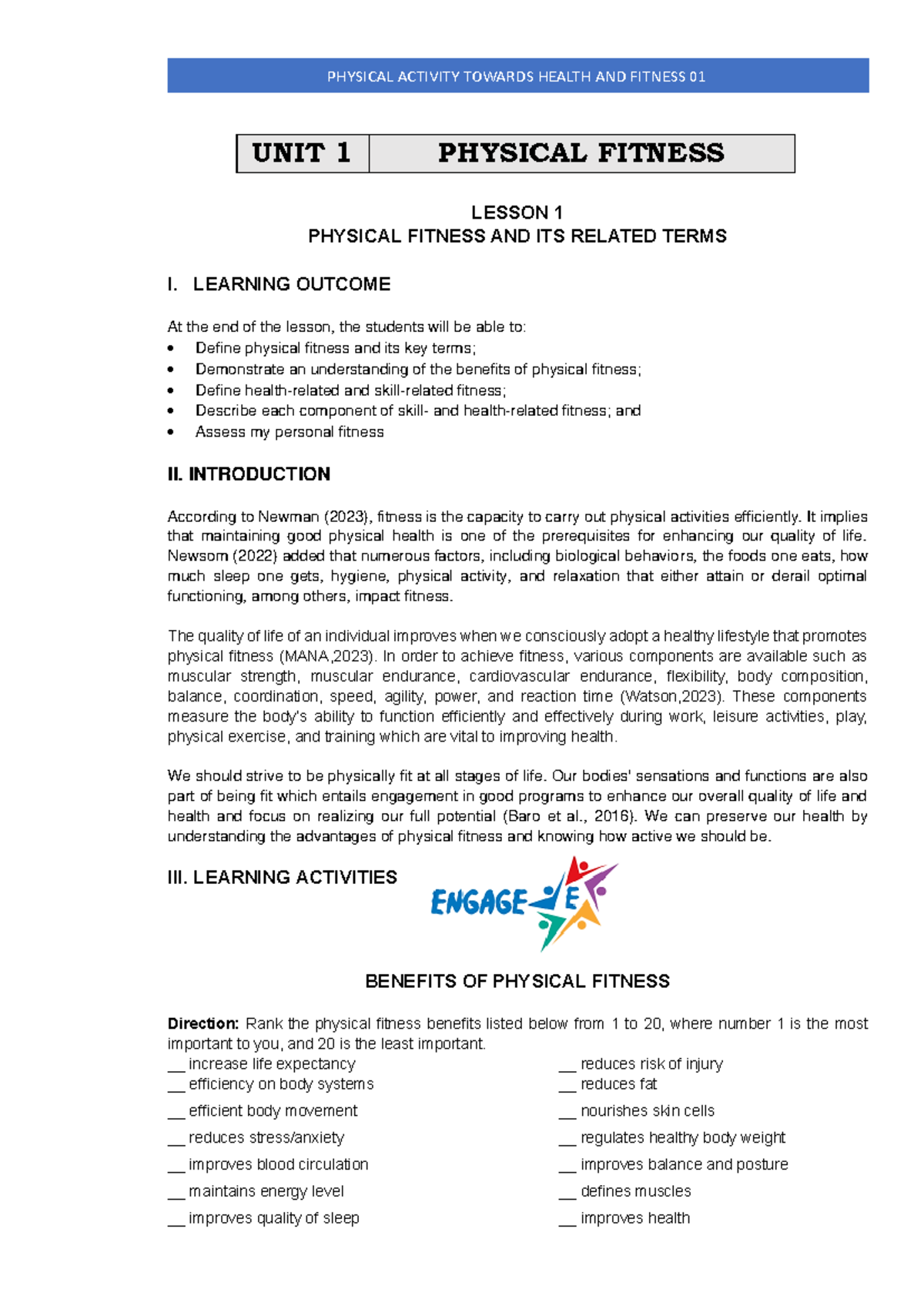 UNIT 1 Lesson 1 - Help us to improve our fitness - LESSON 1 PHYSICAL ...