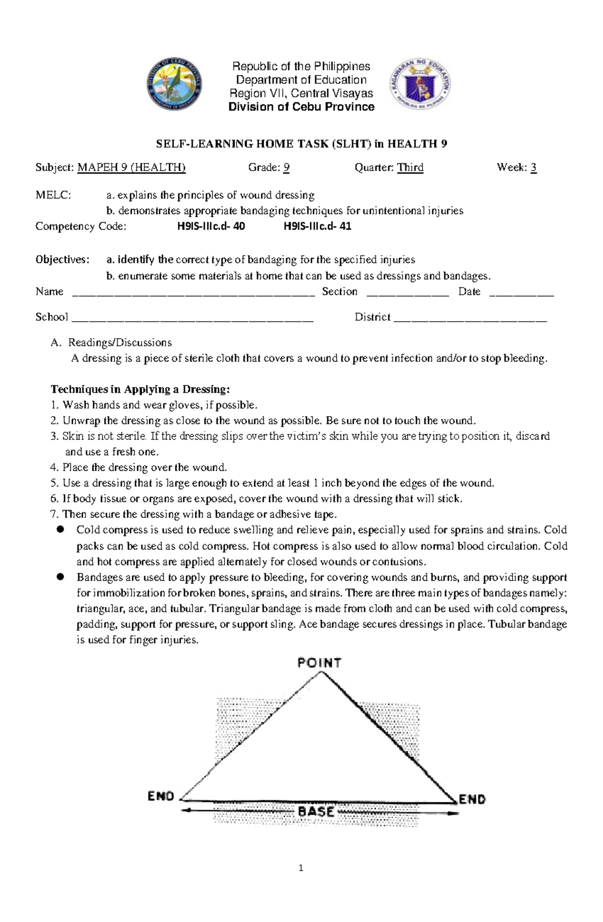 SHLT Health 9 Q3 Week 3 - None - Republic of the Philippines Department ...