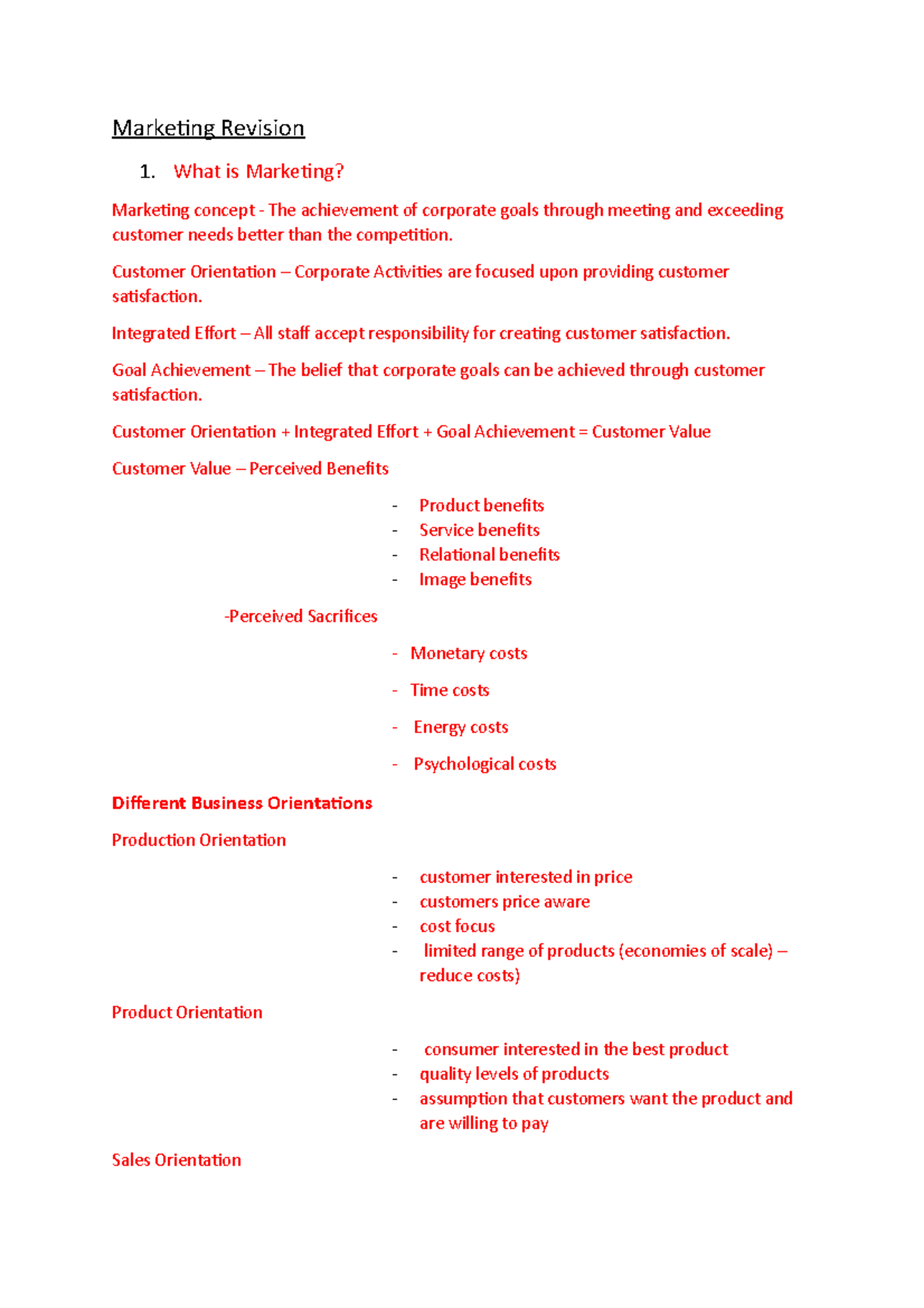 Foundations of Marketing Module Revision - Marketing Revision 1. What ...