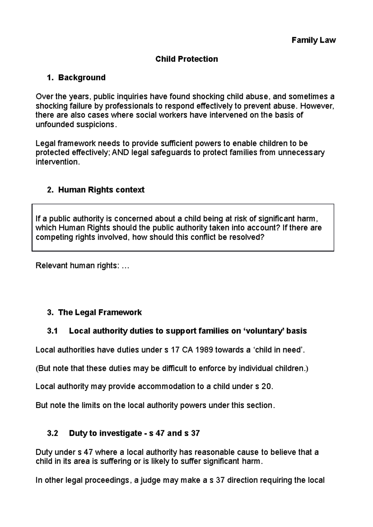 11a - Child Protection Outline - Family Law Child Protection 1 ...