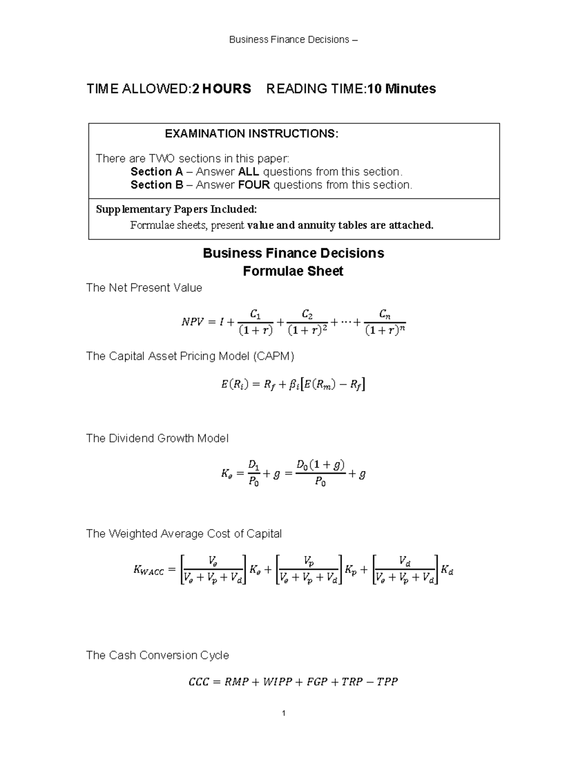 Business Finance Decision Mock Exam Answers - Warning: TT: undefined function: 32 TIME ALLOWED:2 ...