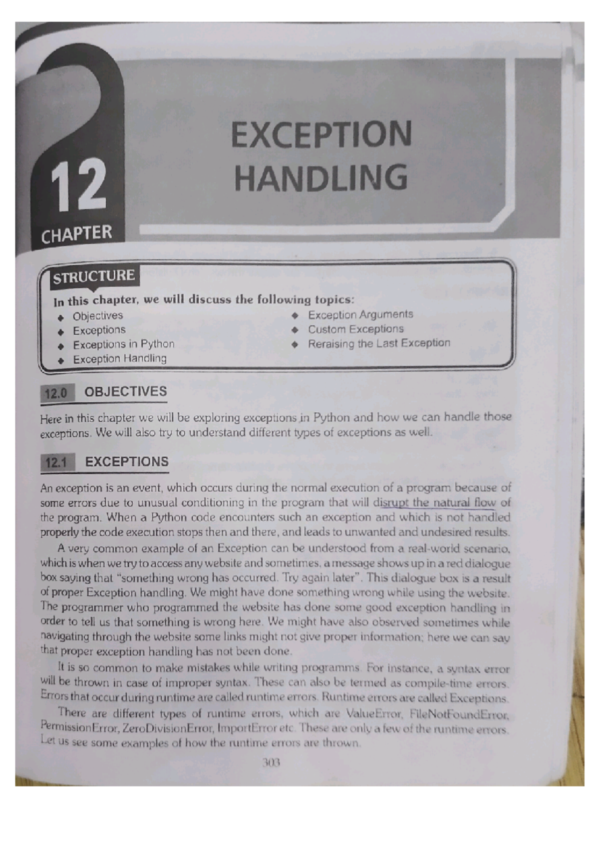 Ch12 Notes Of Python Exception 12 Handling Chapter Structure In This Chapter We Will