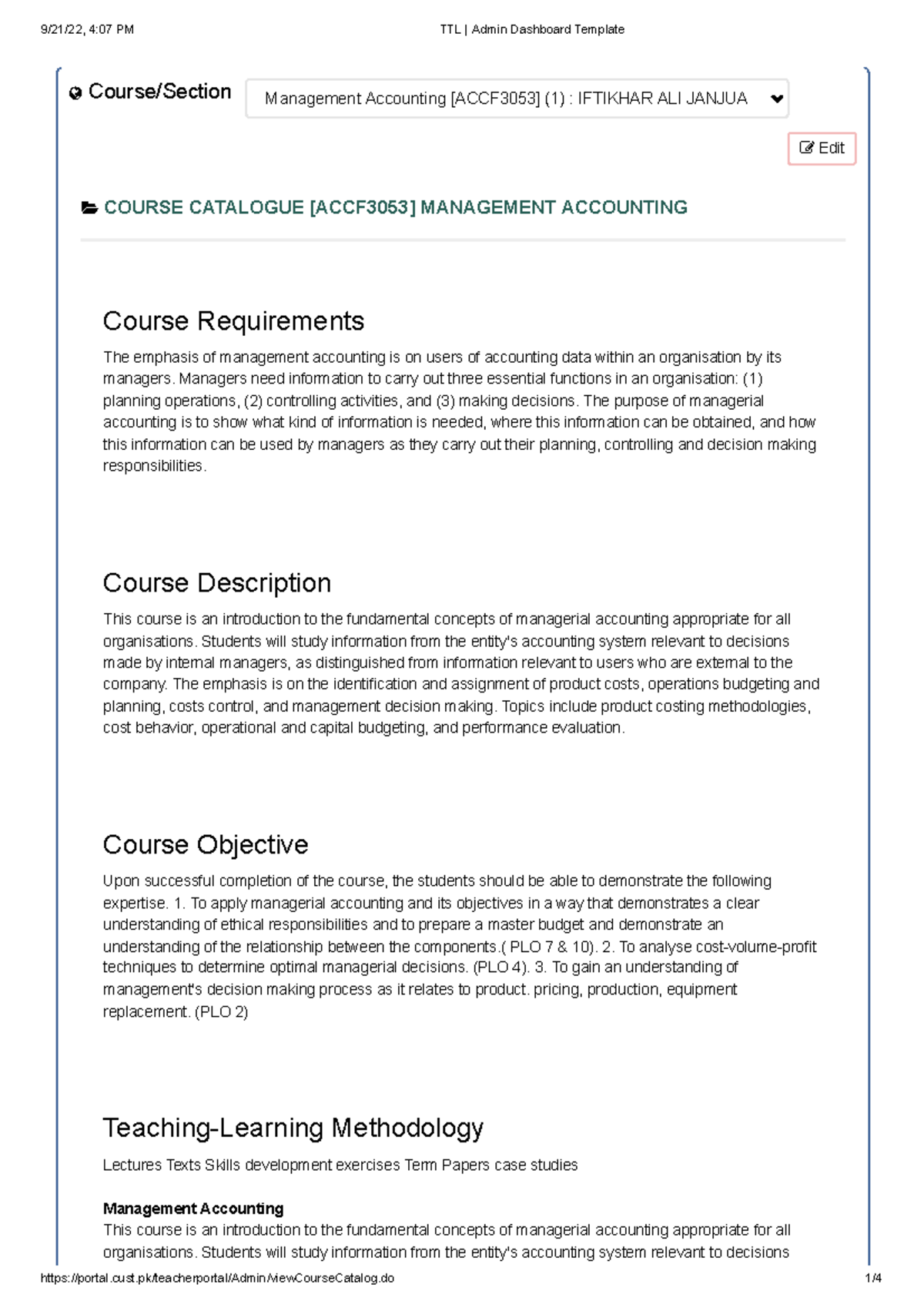 Management accounting course outlines - Course/Section Management ...