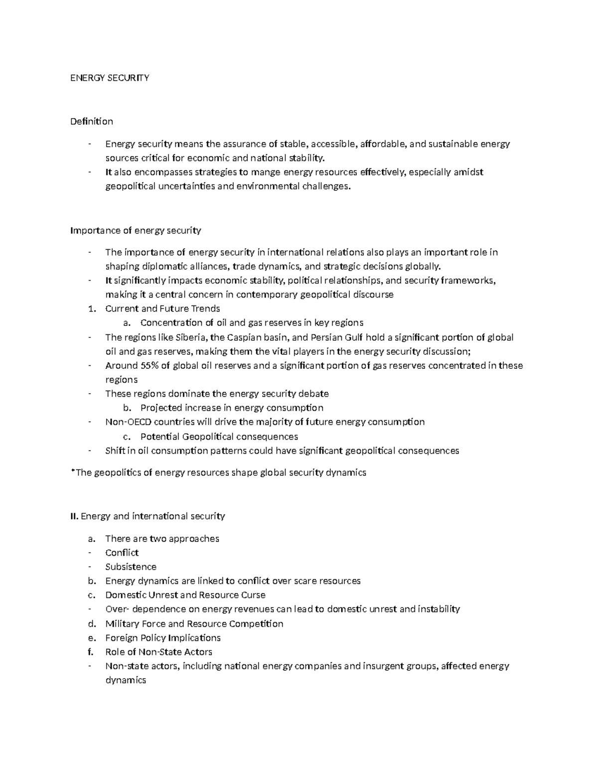 Energy security - Summary Peace Studies - ENERGY SECURITY Definition ...