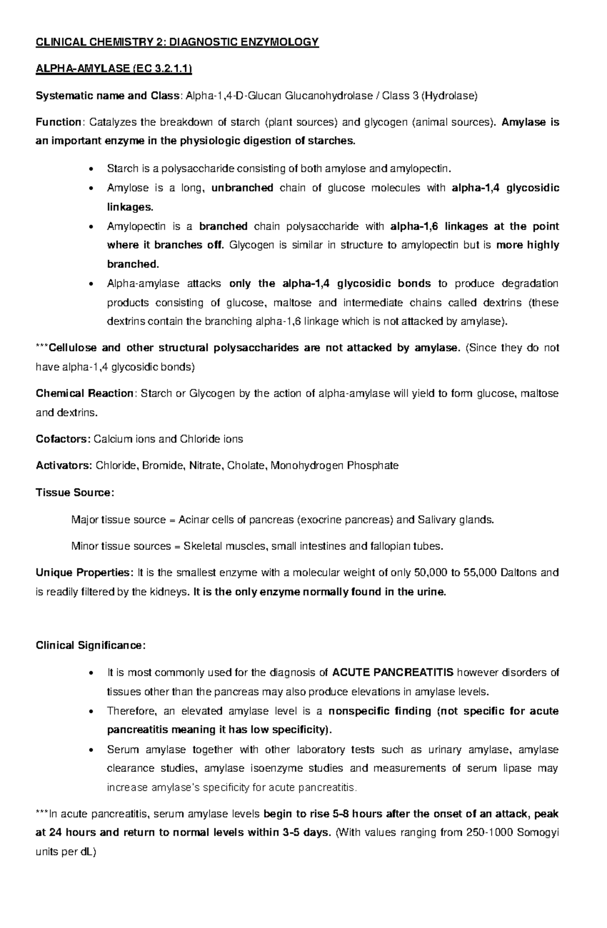 Enzymes - CLINICAL CHEMISTRY 2: DIAGNOSTIC ENZYMOLOGY ALPHA-AMYLASE (EC ...