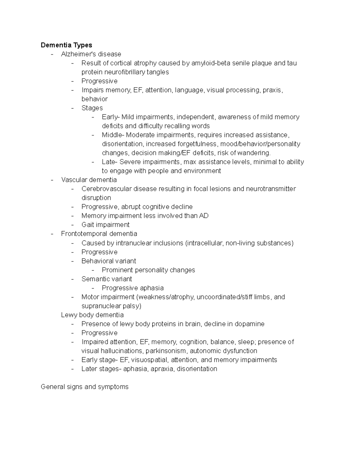 Neurocognitive Disorders- Dementia - Dementia Types - Alzheimer's ...