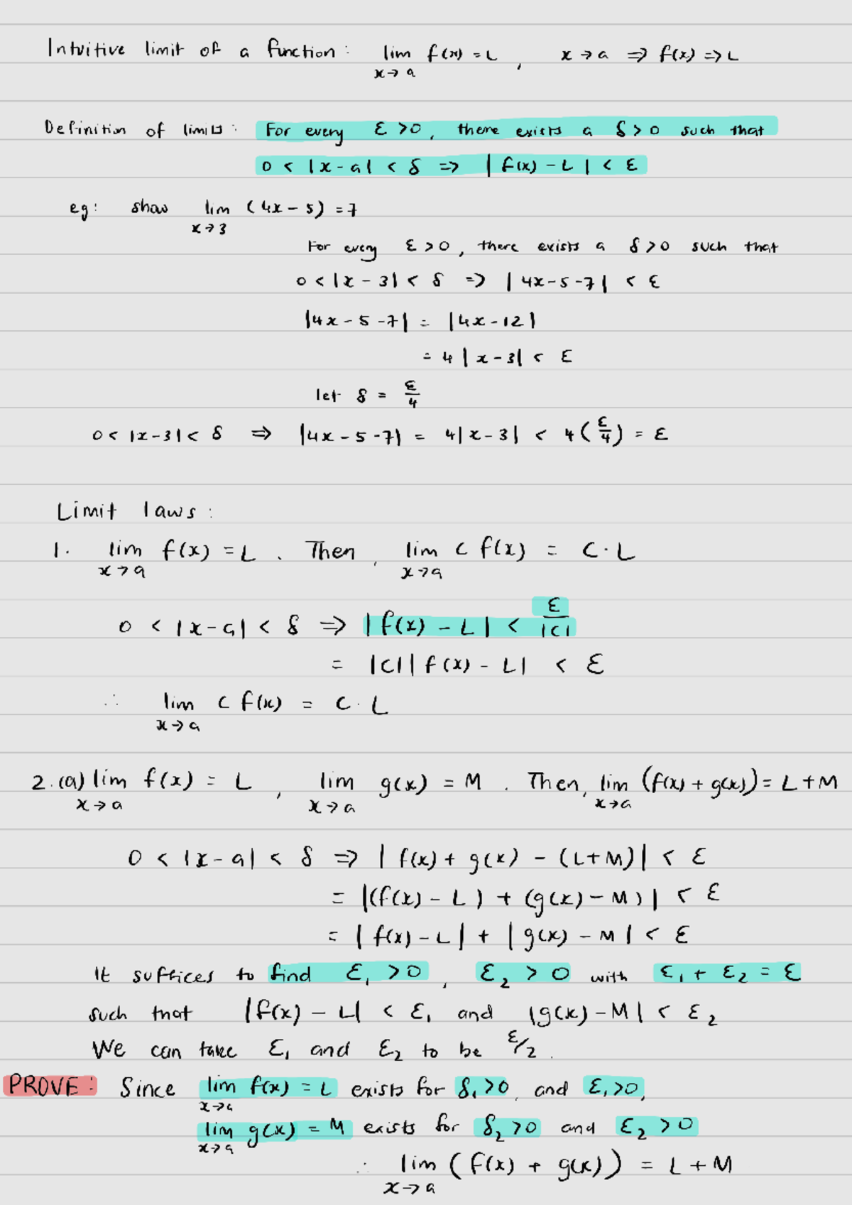 Math Notes (Midyear) - Intvitive limit of a function lim ((x) f(x) L a ...