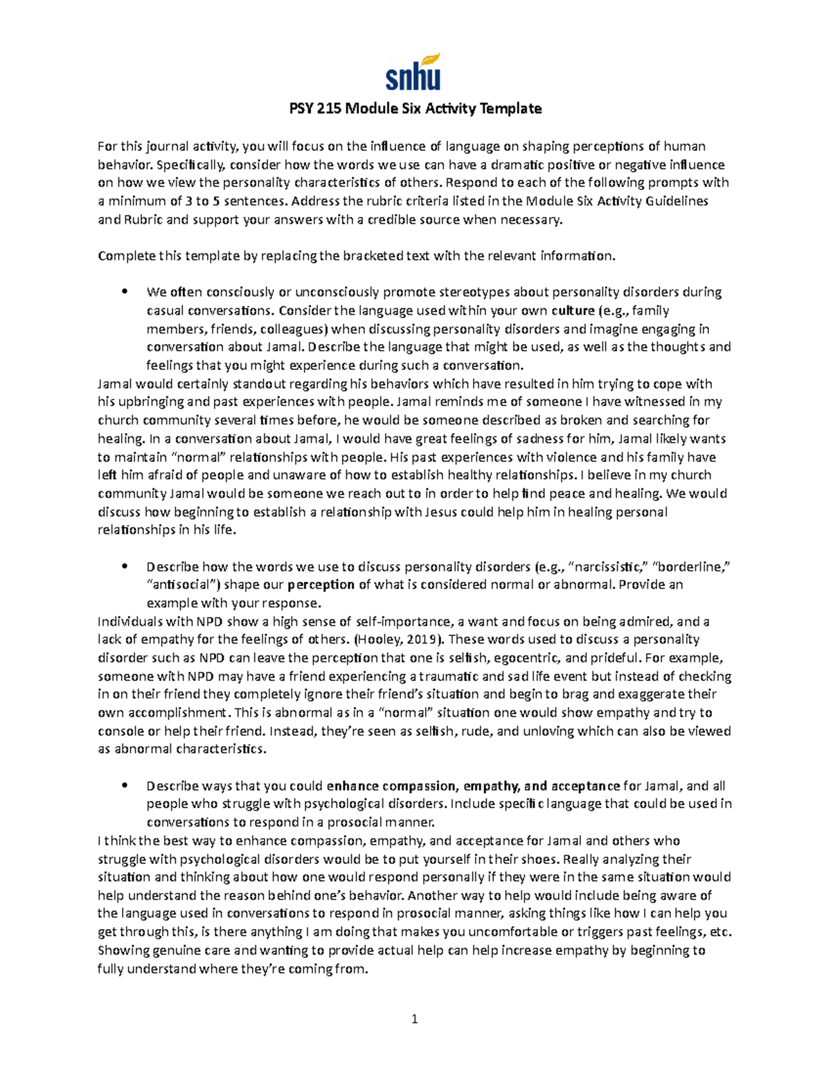 PSY 215 Module Six Activity Template - PSY 215 Module Six Activity ...