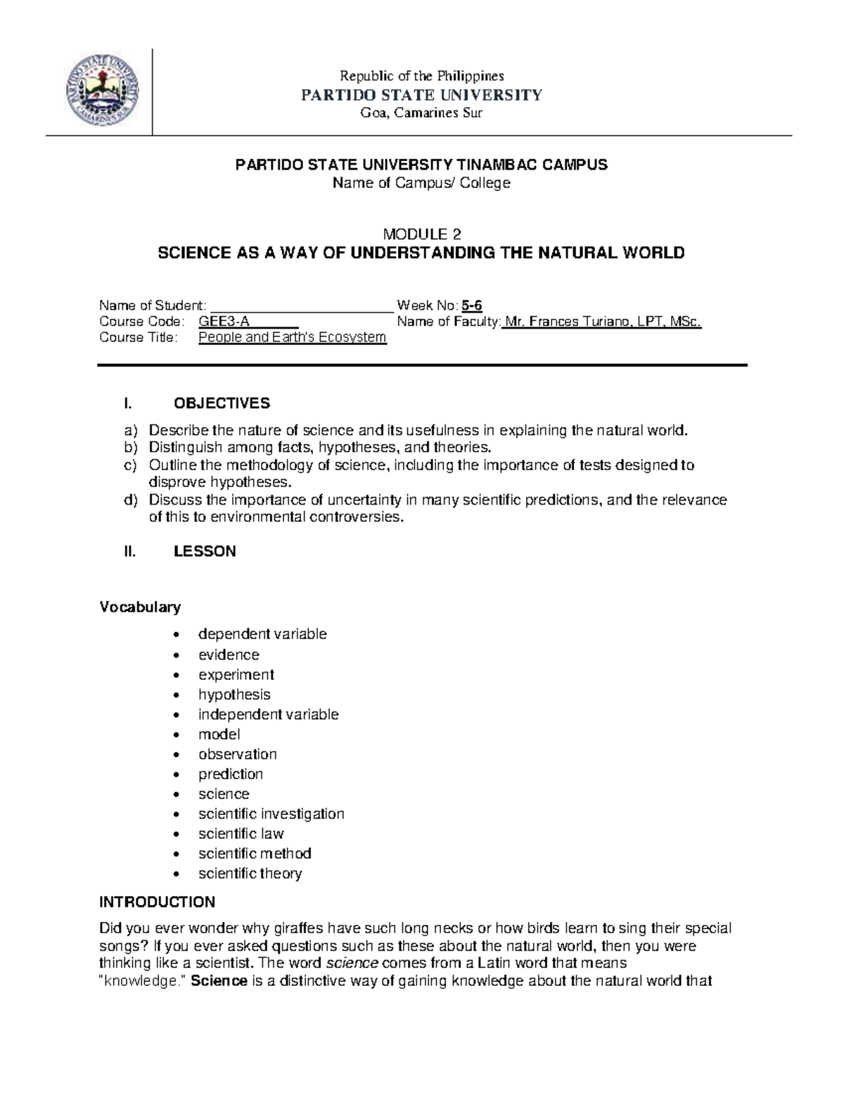 Module 2 Science as a Way of Understanding the Natural World - PARTIDO ...