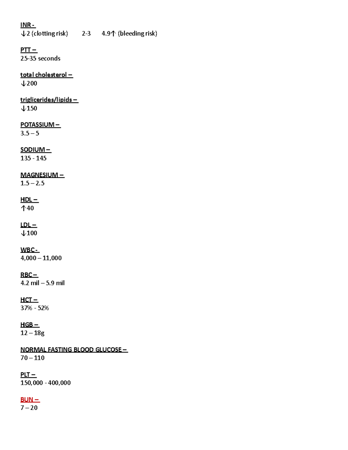 Lab values - INR - ↓2 (clotting risk) 2-3 4↑ (bleeding risk) PTT – 25 ...