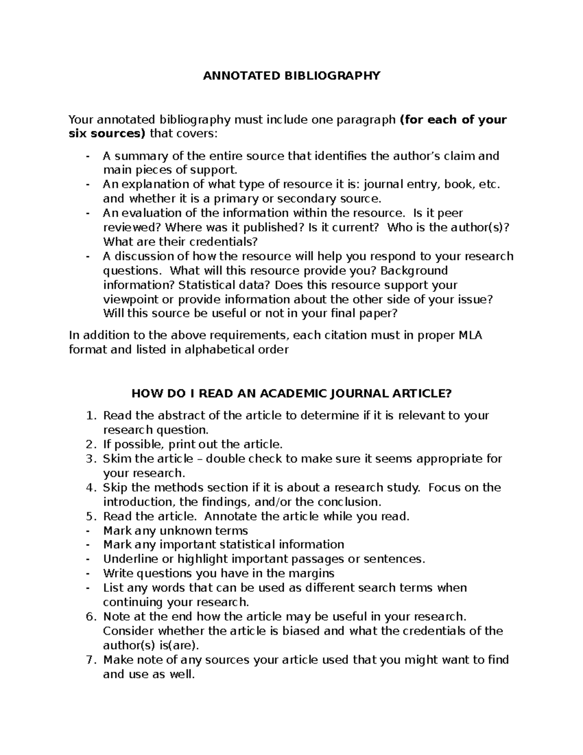 Annotated Bibliography - An explanation of what type of resource it is ...