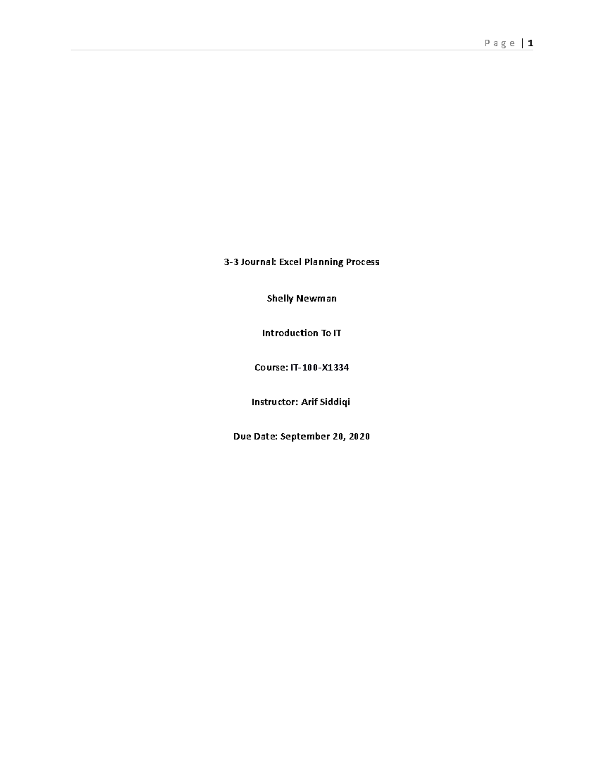 Excel Planning Process - INT113 - SNHU - Studocu