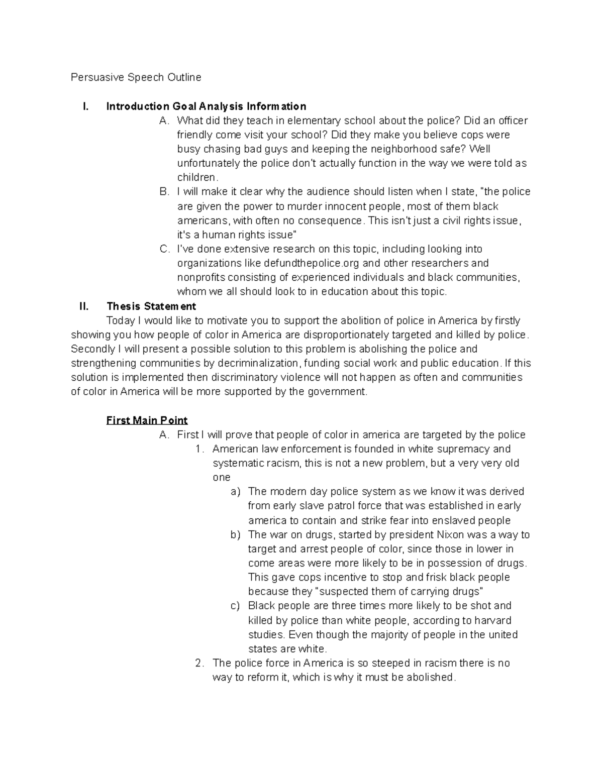 Persuasive Speech Outline 2 and Bibliography - Persuasive Speech ...