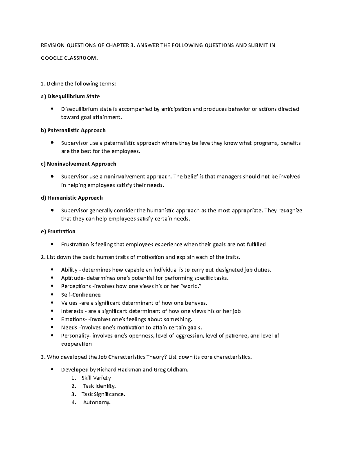 Revision Questions OF Chapter 3 - REVISION QUESTIONS OF CHAPTER 3. ANSWER THE FOLLOWING ...