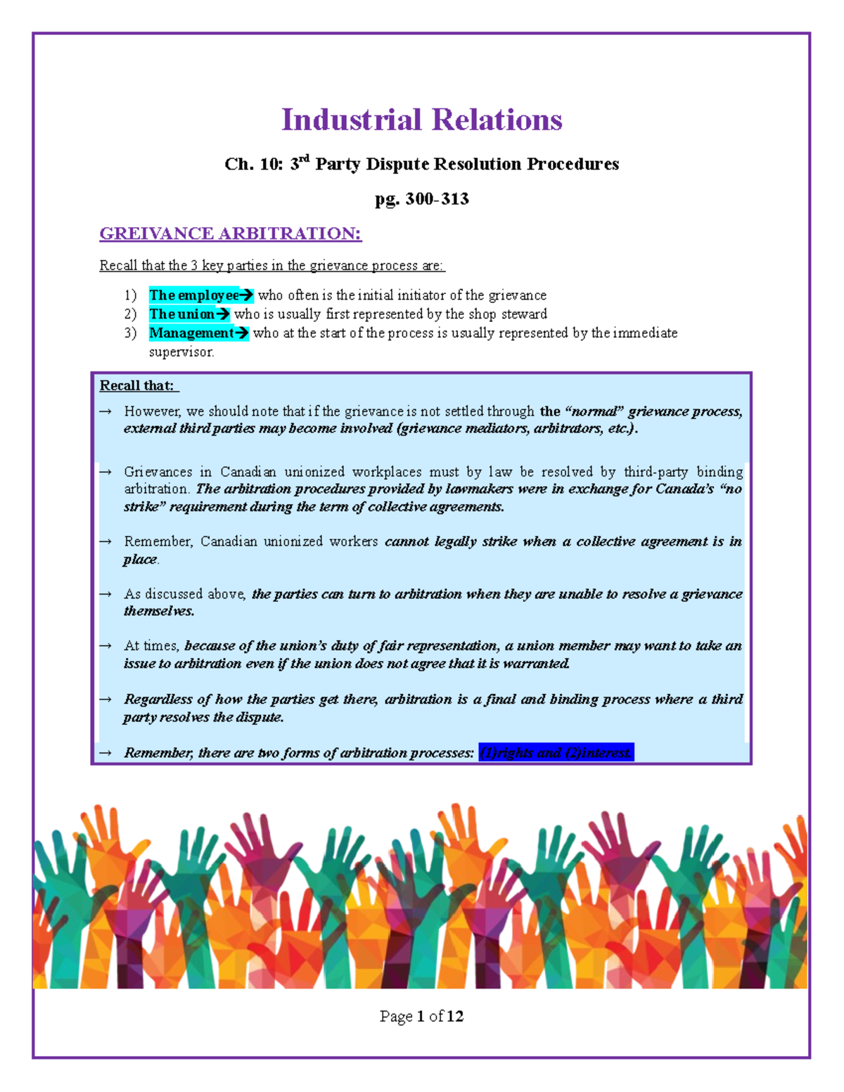 Industrial Relations Ch. 10 Note - Industrial Relations Ch. 10: 3rd ...
