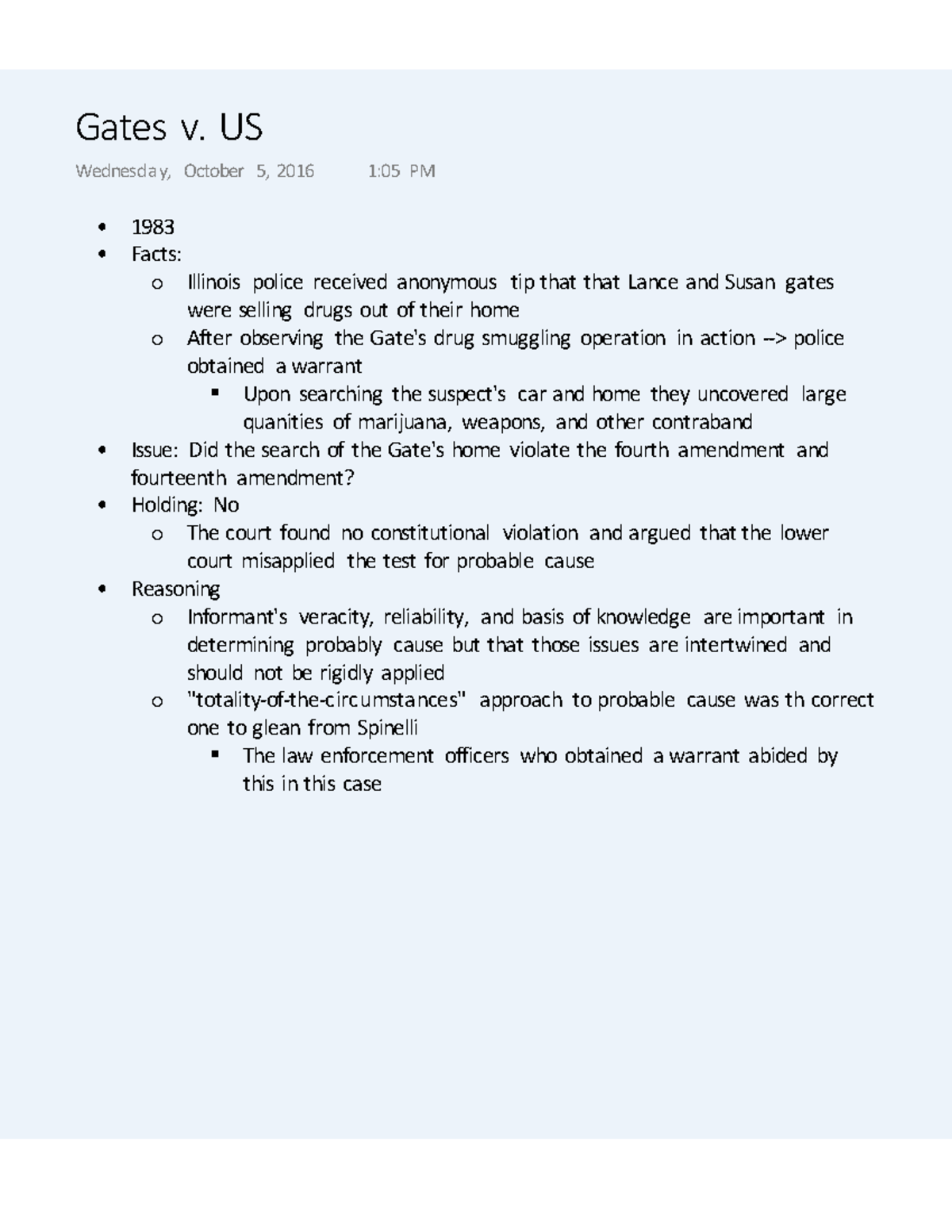 Gates v. US - Summary Criminal Procedure: Investigating Crime - • 1983 ...